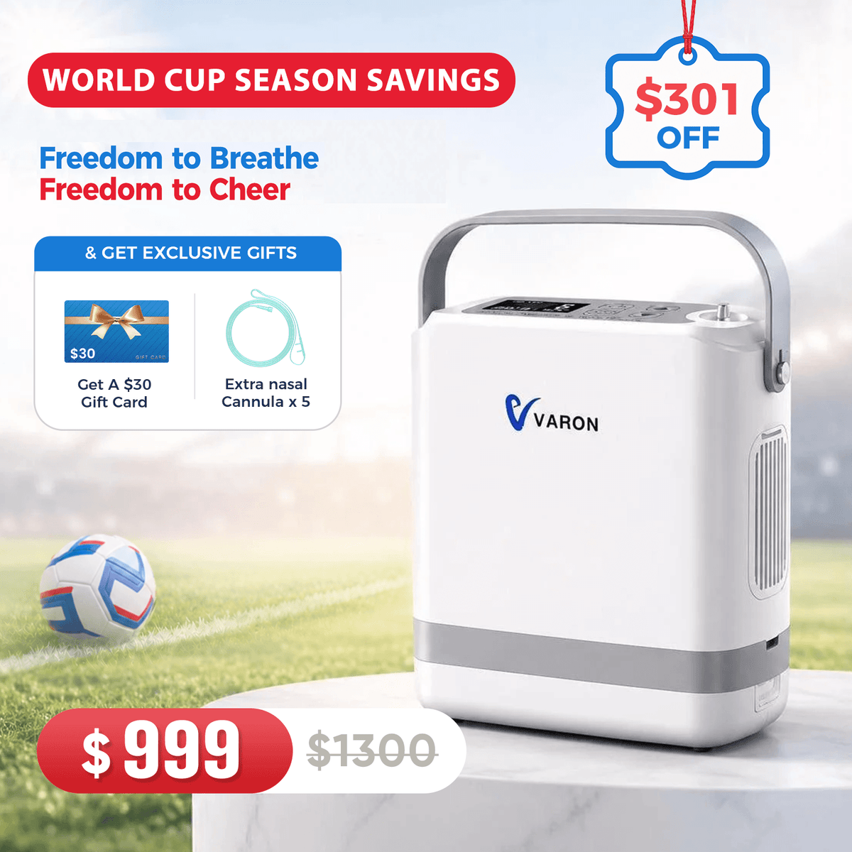 VARON VP-8G Portable Pulse Flow Oxygen | 1–8 Settings